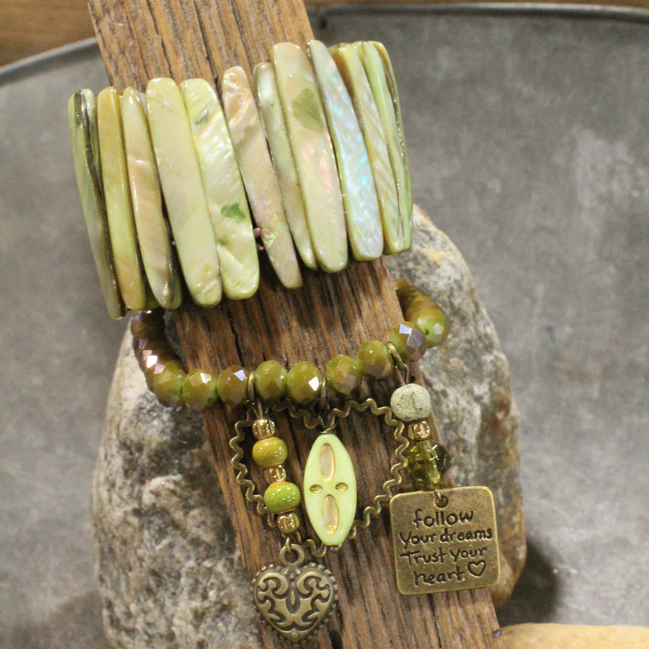 Shades Of Olive Charm'd Bracelet Set – PEDDLER GIRLS JEWELRY