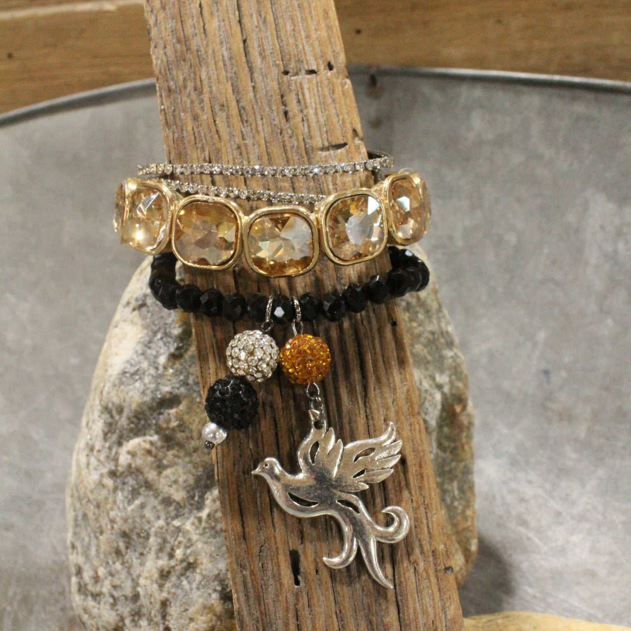 On Her Perch Golden Bird Bracelet Set – PEDDLER GIRLS JEWELRY