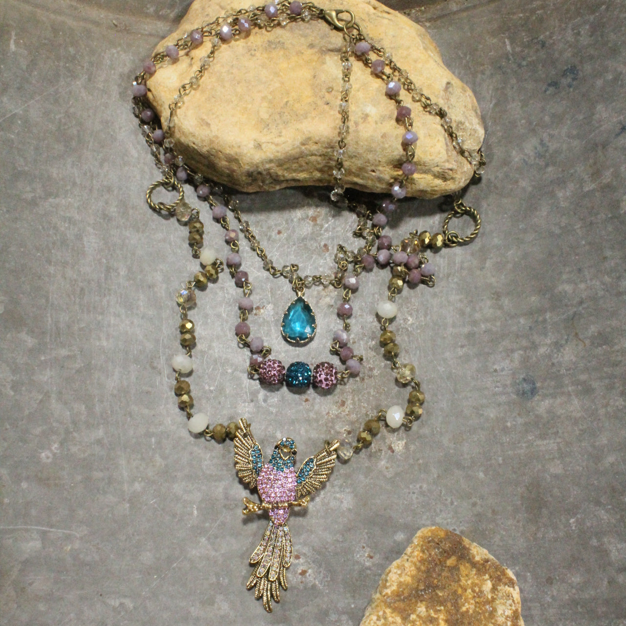 On Her Perch Purple Bird Layered Necklace – PEDDLER GIRLS JEWELRY
